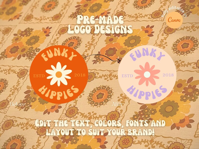 Pre-made Logo Templates Editable Canva Logo Designs Retro - Etsy