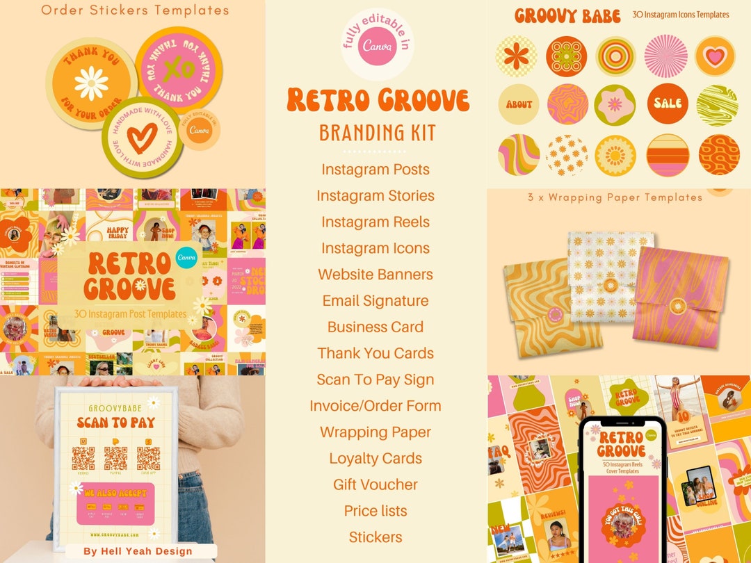 Retro Groove Ultimate Branding Kit, Editable Brand Identity Canva ...