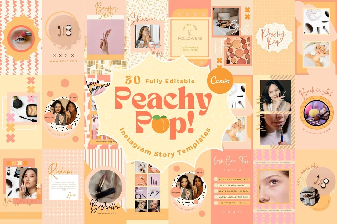 Peachy Pop Instagram Story Templates, Fully Editable in Canva - Etsy