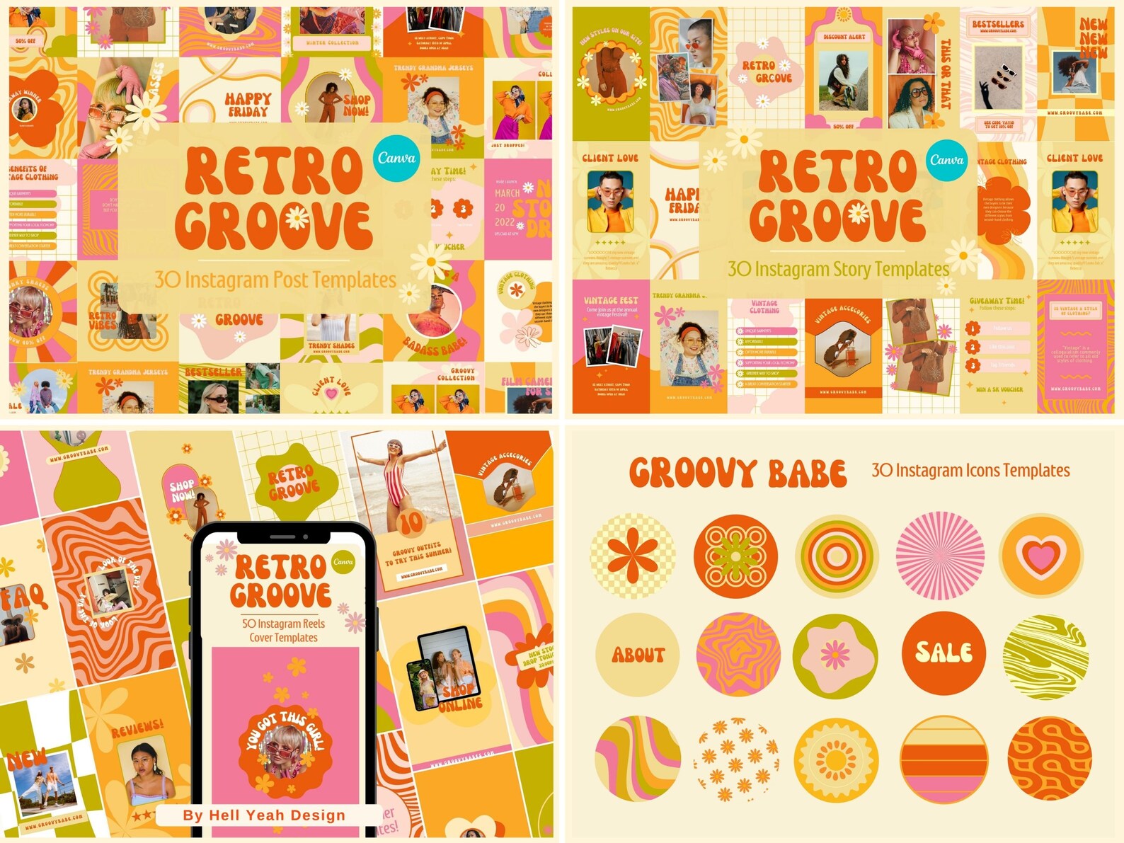 Retro Groove Ultimate Branding Kit, Editable Brand Identity Canva ...