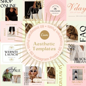 60 Aesthetic Instagram POST Templates for Canva, - Etsy