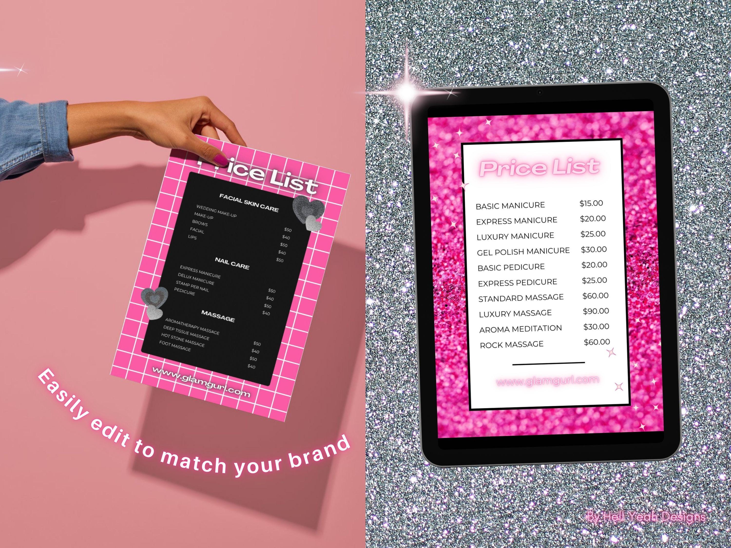 Glam Girl Biz Price List Templates - Fully Editable in Canva - Etsy