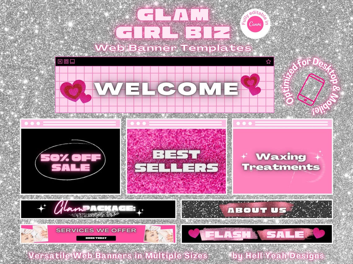 Glam Girl Web Banners Templates Fully Editable in Canva - Etsy