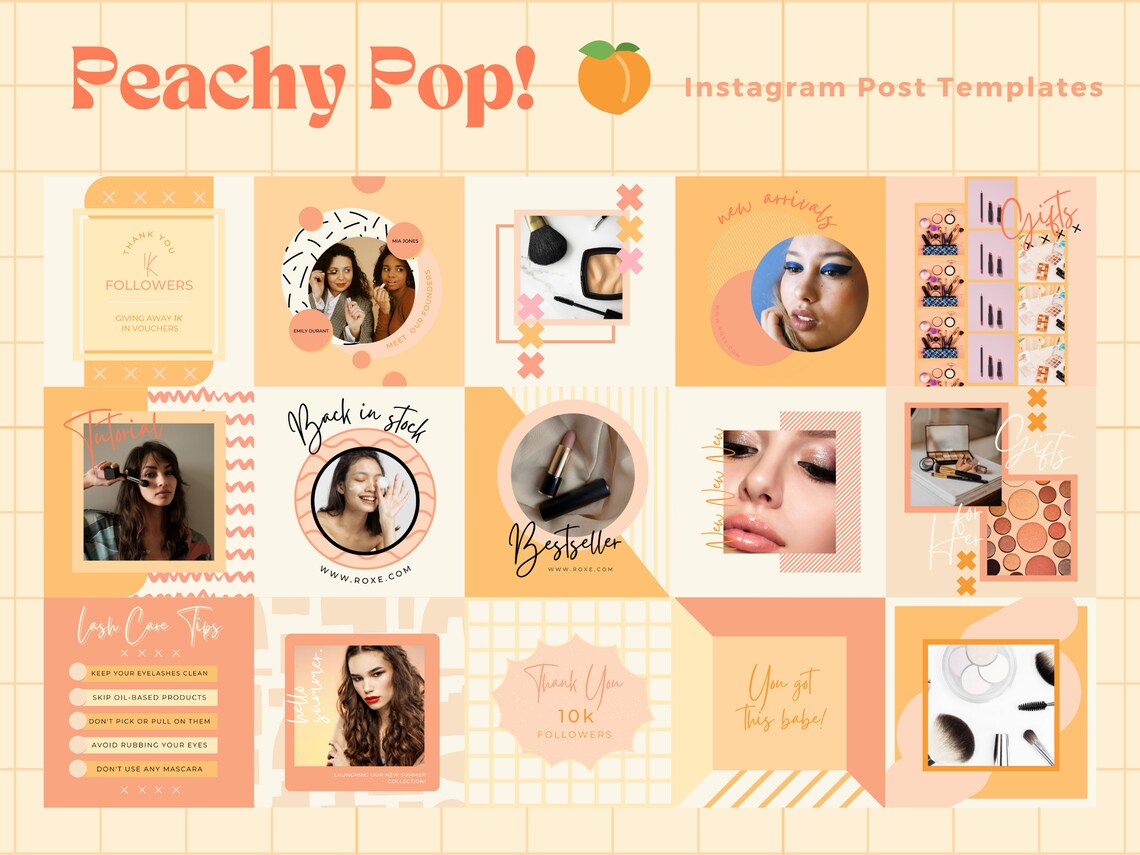 Peachy Pop Instagram Post Templates Canva - Etsy