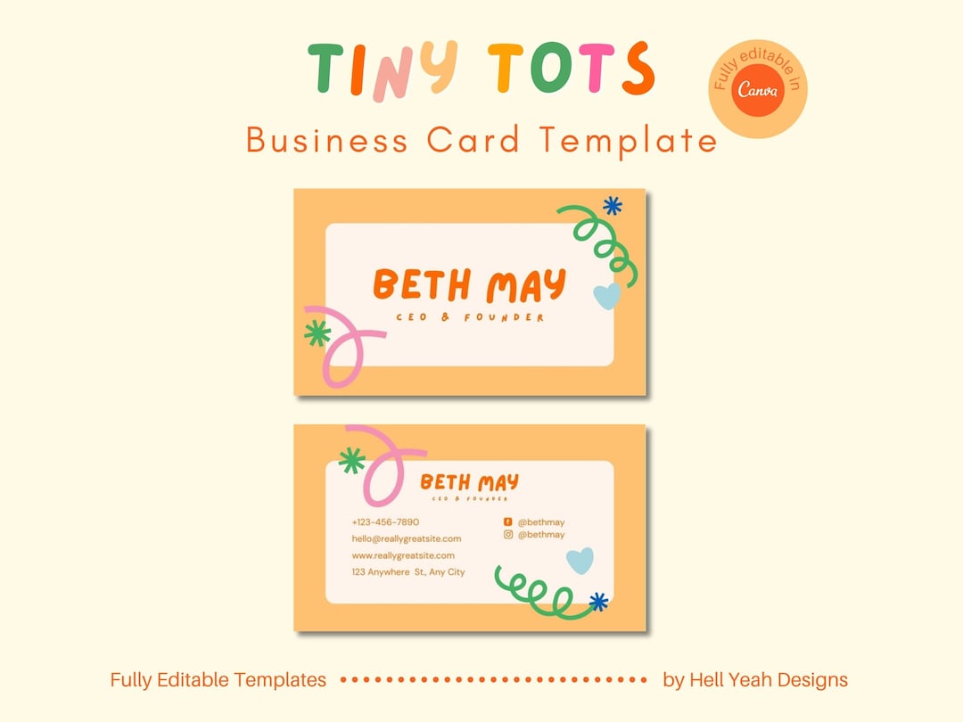 Tiny Tots Business Card Canva Template - Etsy