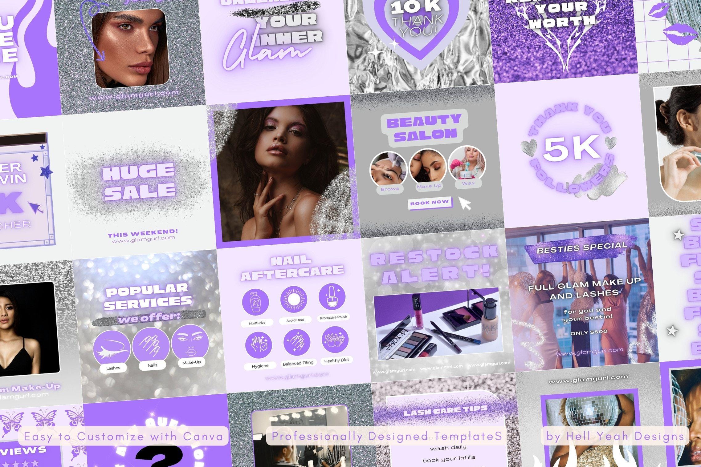 Glam Girl Business Instagram Post Templates Canva, Hair/lash/nails ...
