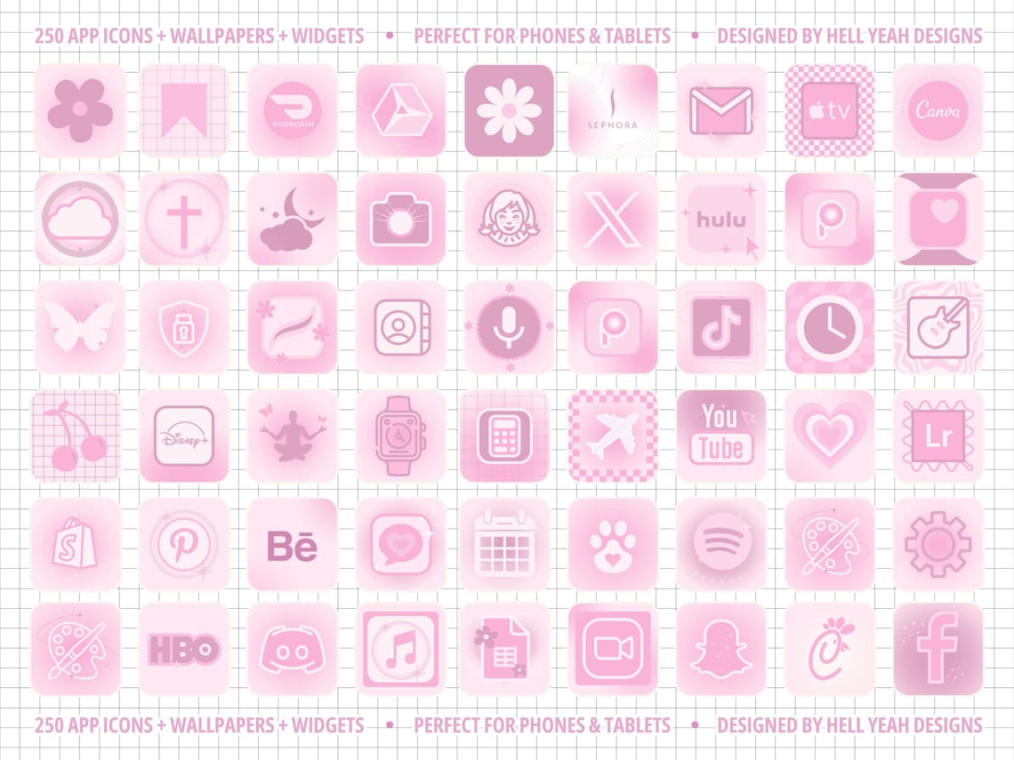250 Soft Pink App Icons Plus FREE Wallpapers & Widgets for Phones ...