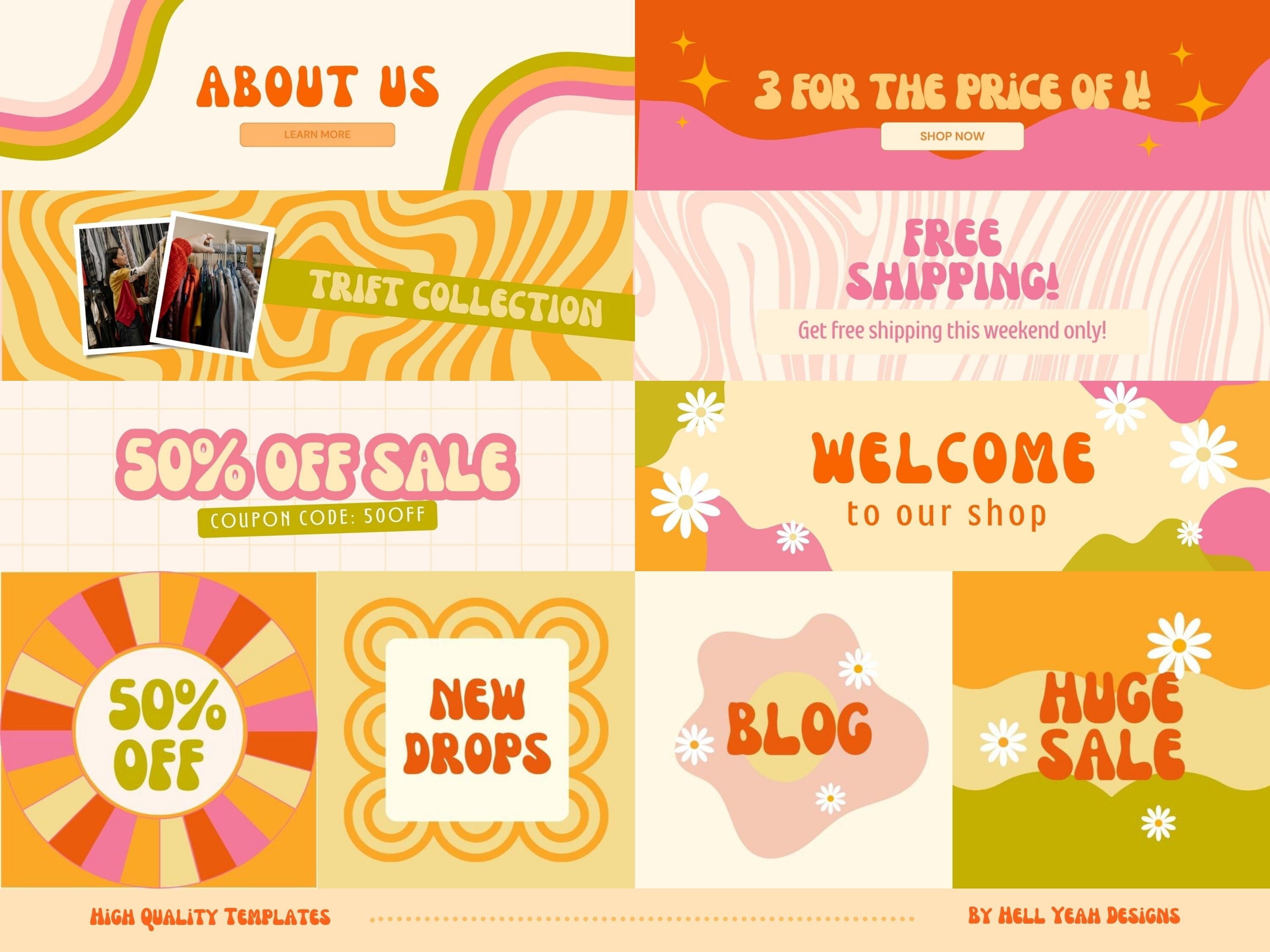 Retro Groove Website Banner Templates Bundle Fully Editable in Canva - Etsy