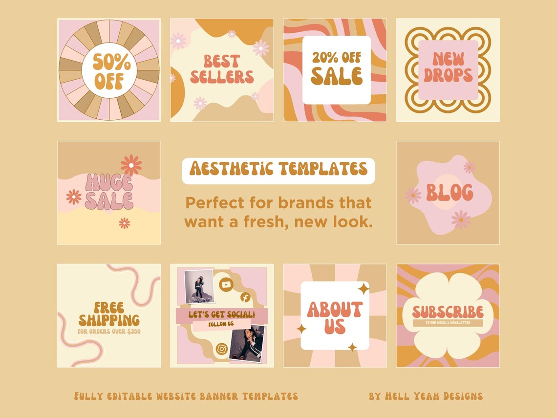 Retro Groove Website Banner Templates Bundle Fully Editable in Canva - Etsy