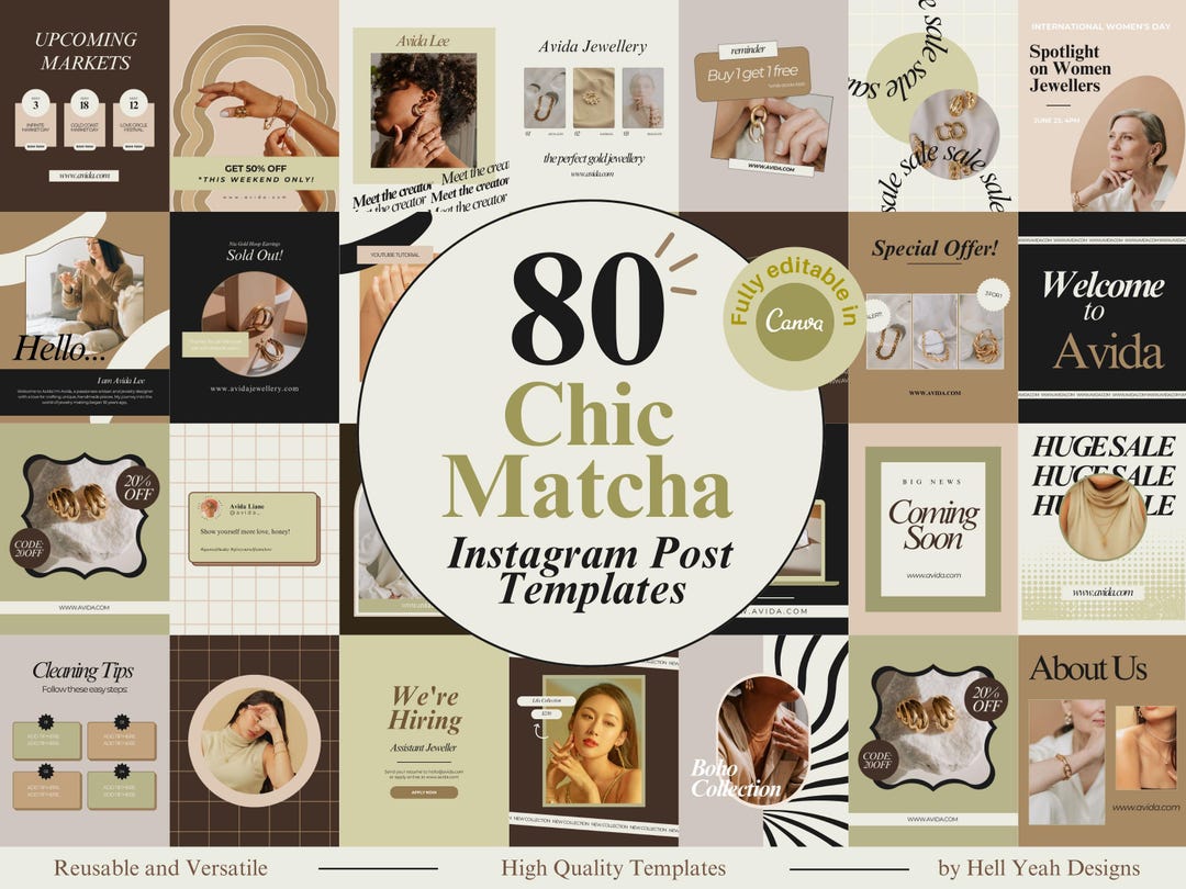 80 Chic Matcha Instagram Post Templates Canva - Etsy