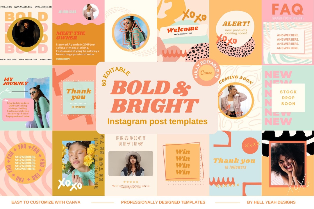 Bold & Bright 2 Instagram Portrait Post Templates - Etsy