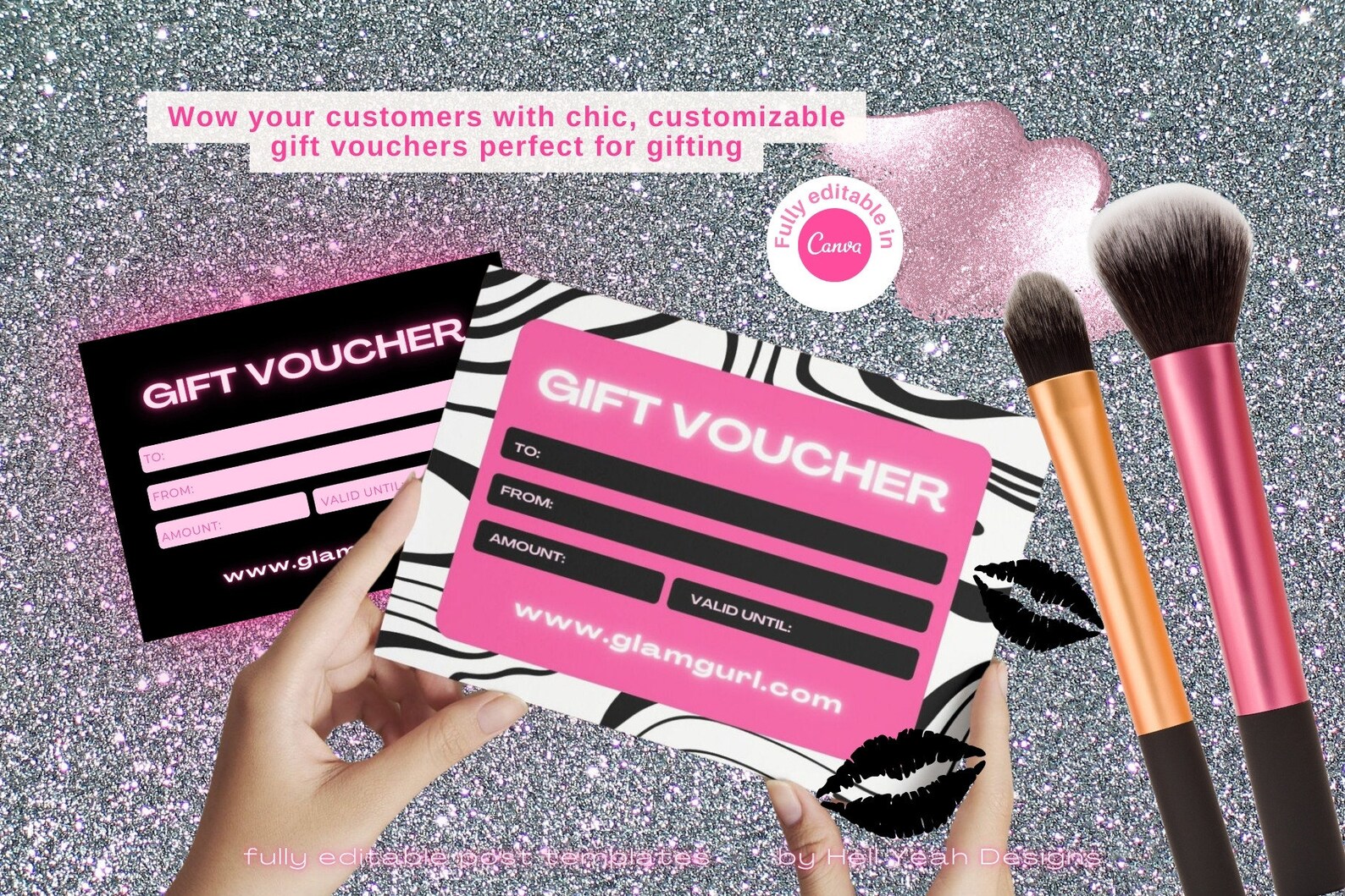 Glam Girl Business Gift Voucher Card Canva Templates, Cosmetics- Beauty ...