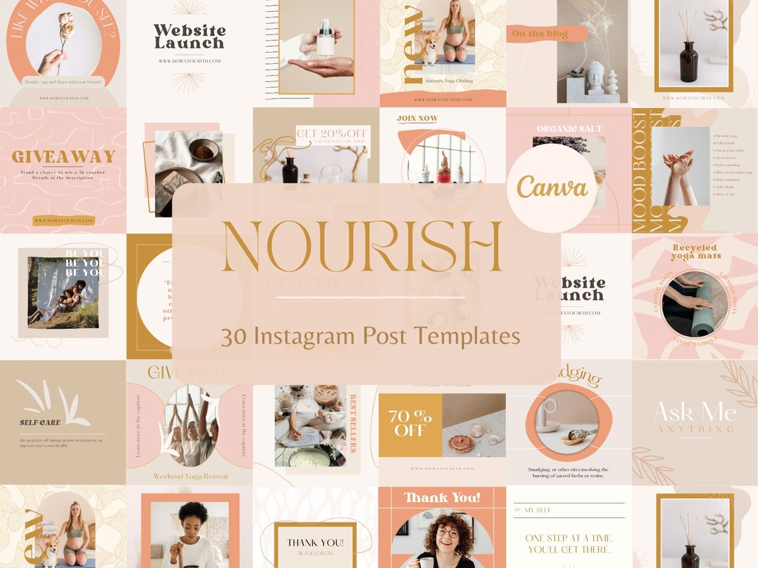 Nourish Elegant Instagram Post Templates, Boho Style Social Media Posts ...