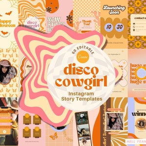 Disco Cowgirl Instagram Story Templates: 60 Retro Canva Designs ...