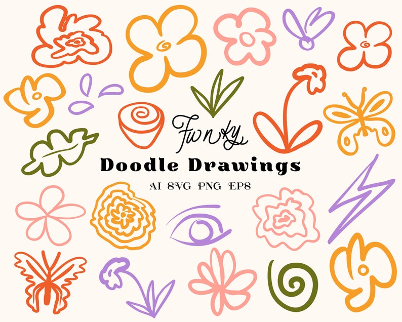 Doodle Drawings SVG Set Bright Clipart Graphic Design - Etsy
