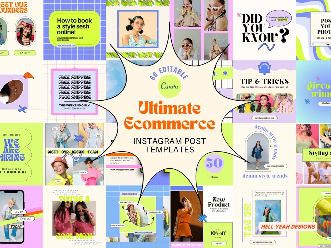 60 Ecommerce Post Templates Canva, Colorful Funky Instagram Templates ...