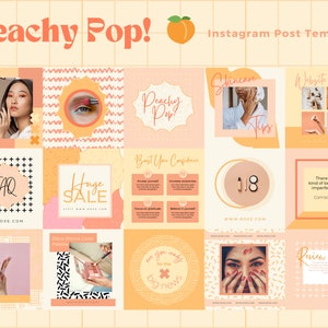 Peachy Pop! Instagram Post Templates Canva - Etsy