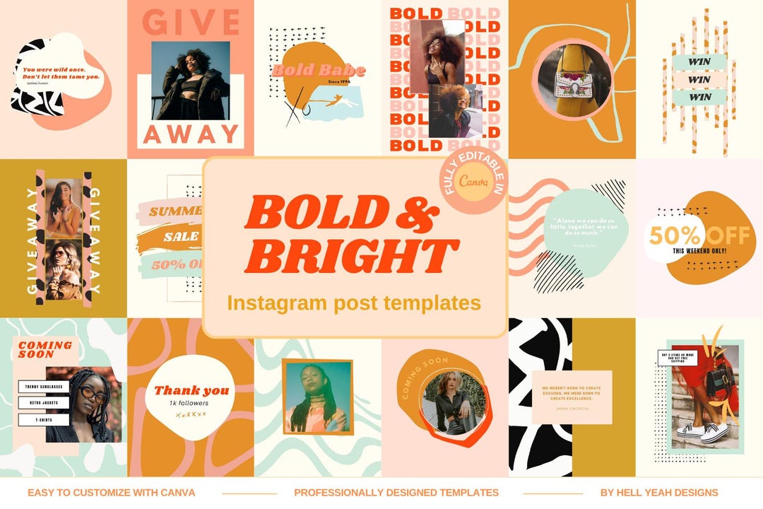 Bold & Bright Instagram Portrait Post Templates | Fully Editable in ...