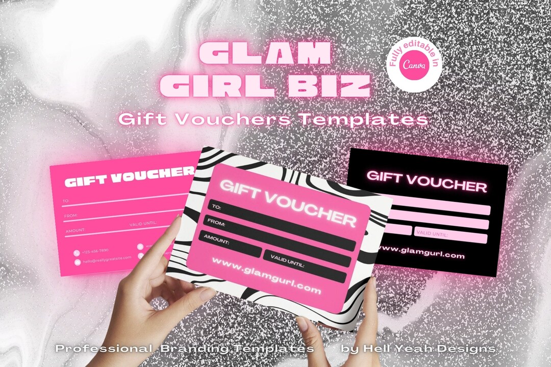Glam Girl Business Gift Voucher Card Canva Templates, Cosmetics- Beauty ...