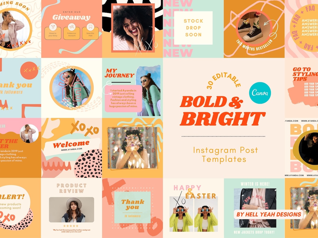 Bold & Bright Instagram POST Templates for Canva, Colorful Instagram ...