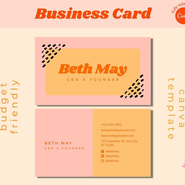 Bold & Bright Business Card Canva Template - Etsy