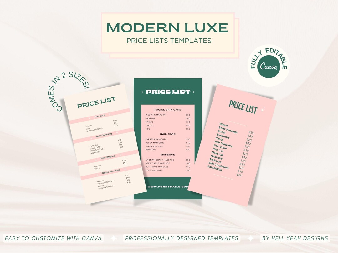 Price List Templates - Fully Editable in Canva - Etsy