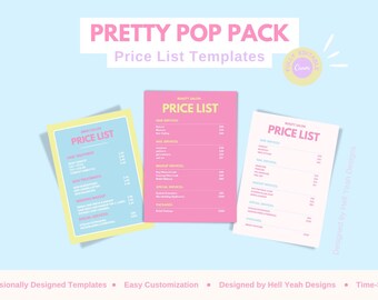 Pretty Pop Price Lists Templates Pack - Etsy