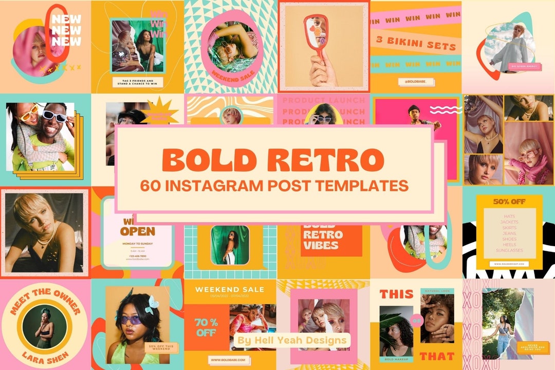 60 Bold Retro Instagram POST Templates for Canva, - Etsy