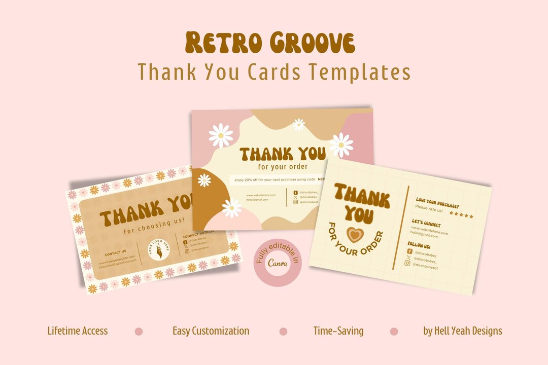 Retro Groove Thank You Card Templates Canva, Thank You Card for Order ...