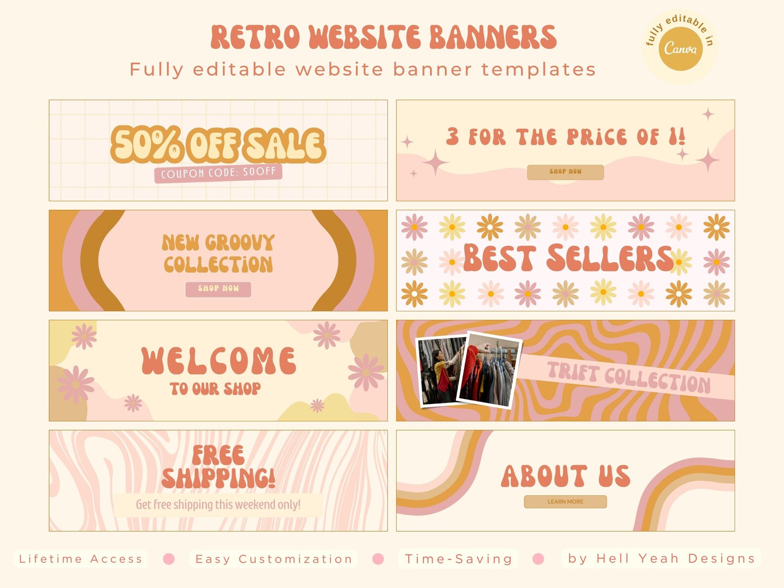 Retro Groove Website Banner Templates Bundle Fully Editable in Canva - Etsy
