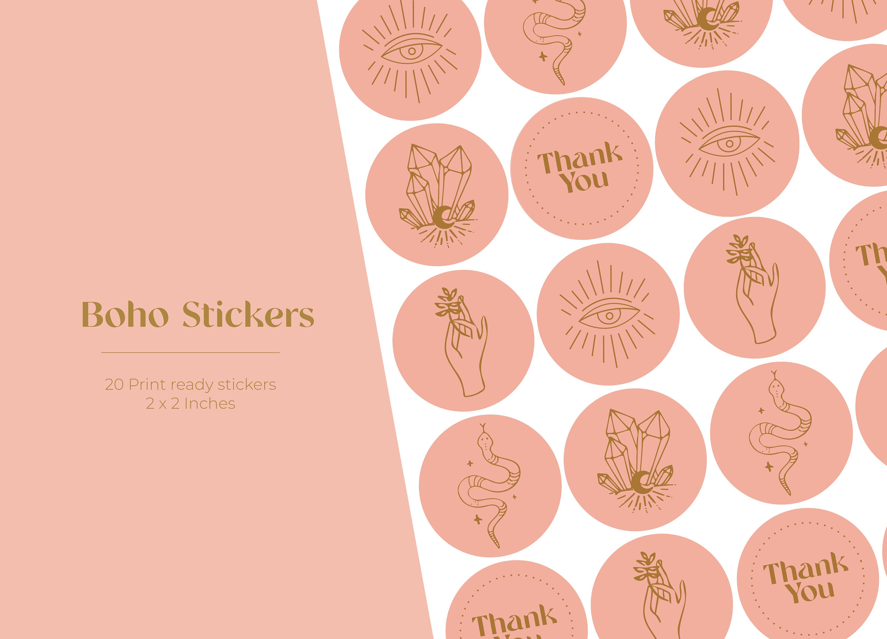 Stationery Circle Boho Sticker Design Digital Boho Stickers Pink ...