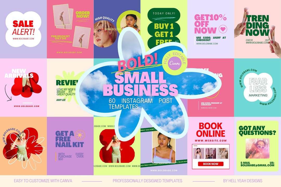60 E-commerce Post Templates Canva, Colorful Funky Instagram Templates ...