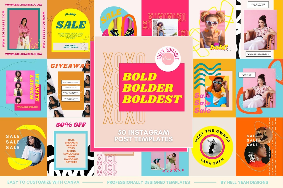 Bold Instagram Post Templates: Retro Branding for Canva (digital ...