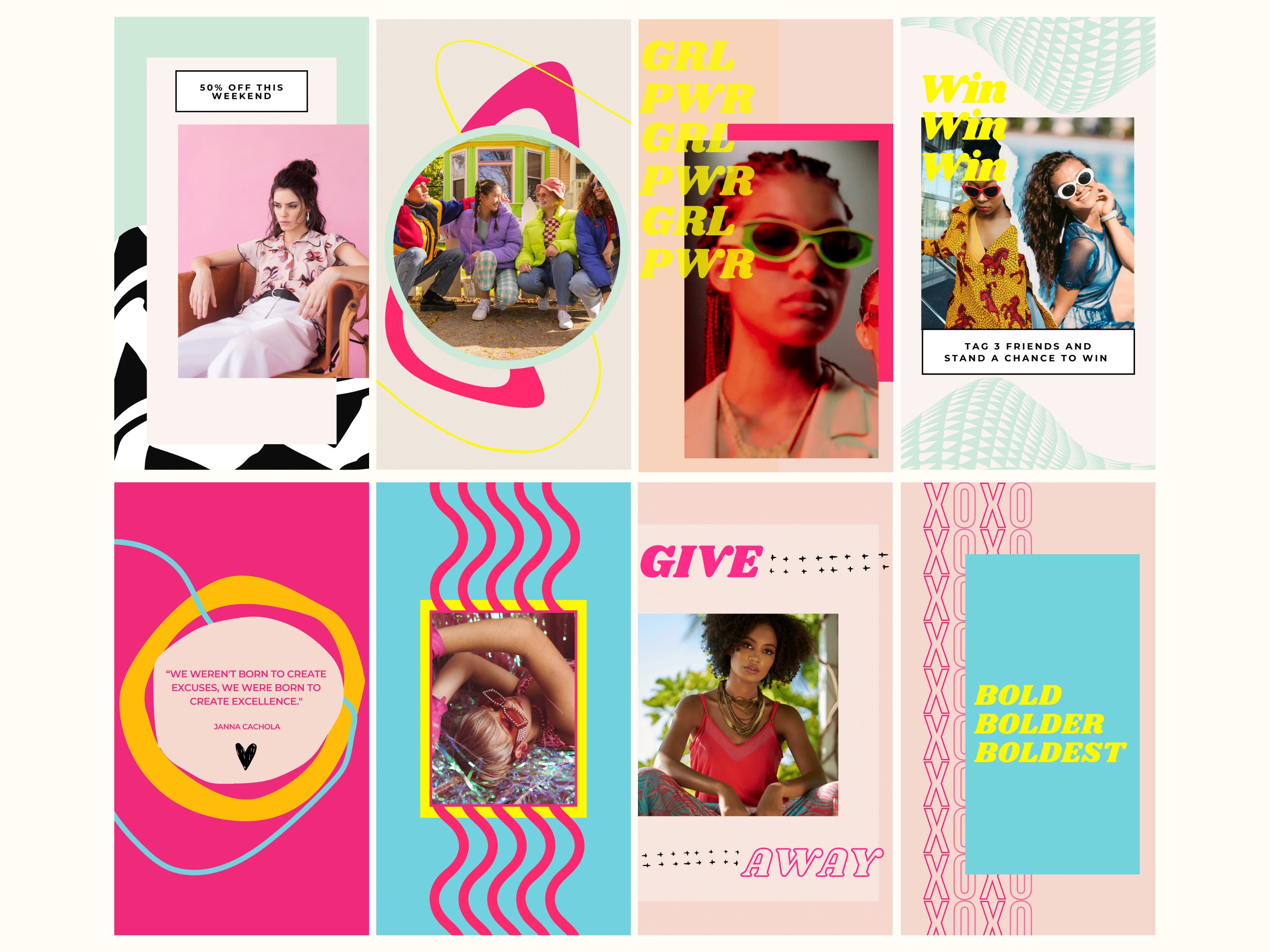 Bold Bolder Boldest Instagram Story Templates Canva Colorful - Etsy