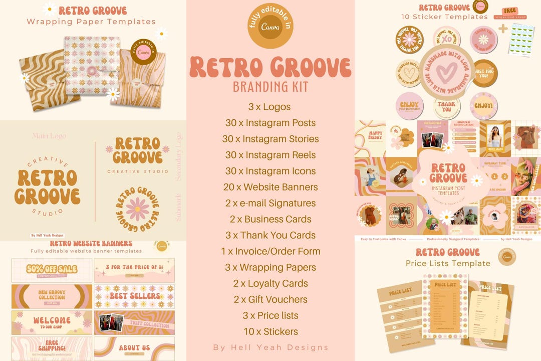 Retro Groove Ultimate Branding Kit, Editable Brand Identity Canva ...