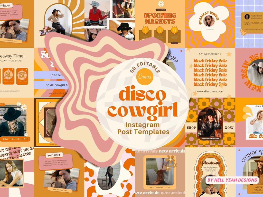 60 Disco Cowgirl Instagram Post Templates Canva - Etsy
