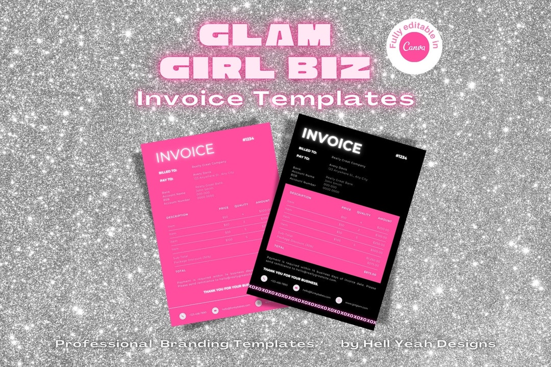 Glam Girl Biz Invoice/order Forms Template - Fully Editable in Canva - Etsy