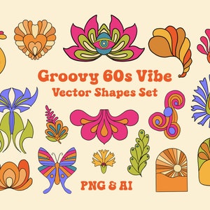 Groovy 60s Vibe Shapes Set, Bright Clipart, Graphic Design Elements ...