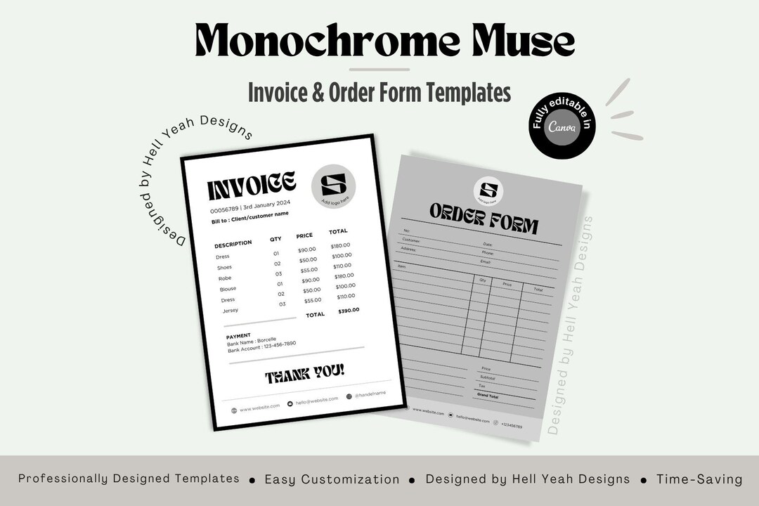 Monochrome Muse Invoice and Order Form Canva Templates - Etsy
