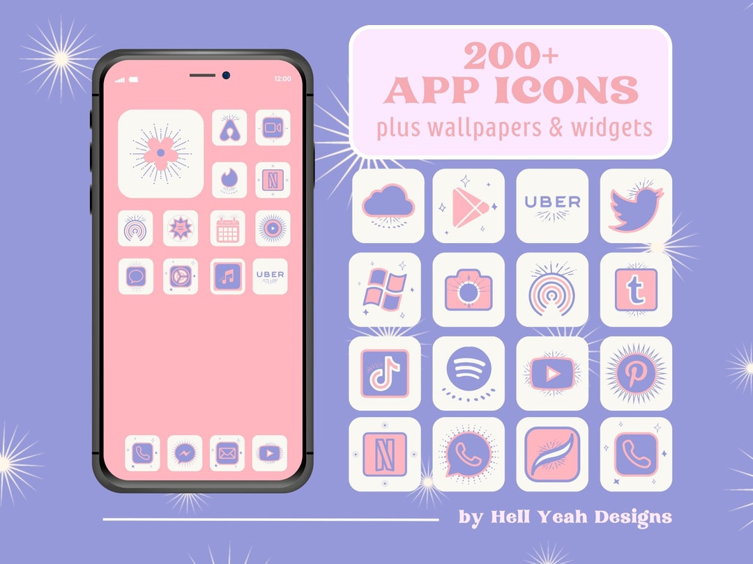 200+ App Icons, Purple & Pink Phone Icons - Etsy