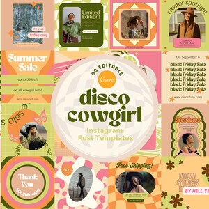 Disco Cowgirl Instagram Bundle, Editable Canva Templates - Etsy