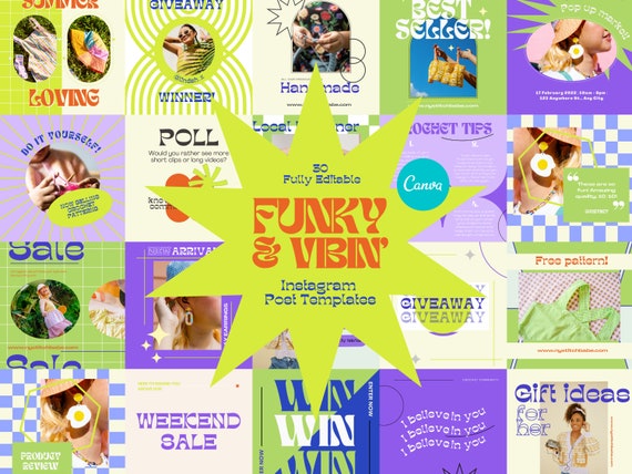 Funky & Vibin' Instagram Post Templates Fully Editable in | Etsy
