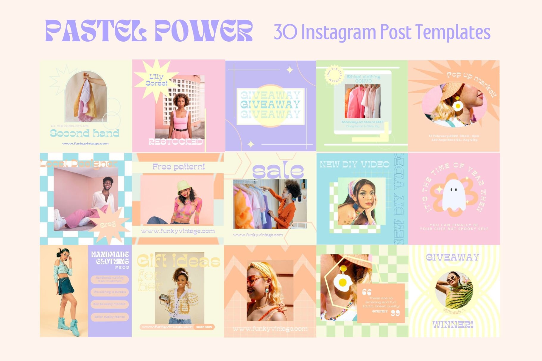 Pastel Power Post Templates Canva Ecommerce Instagram - Etsy