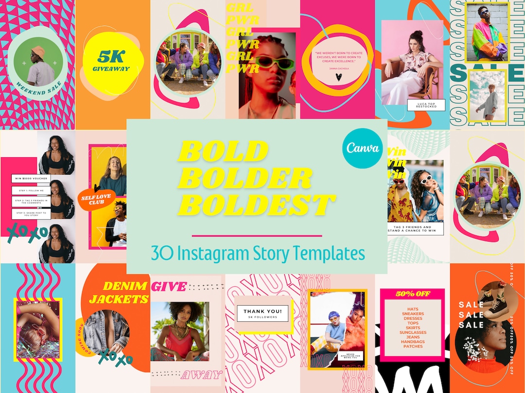 Bold Bolder Boldest Instagram Story Templates Canva, Colorful Instagram ...