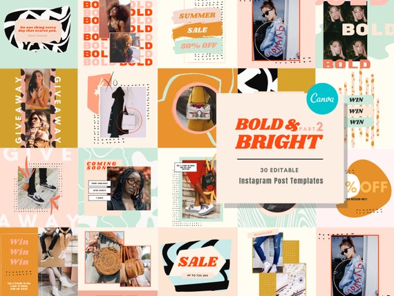 Bold & Bright PART 2 Instagram POST Templates Canva Colorful | Etsy