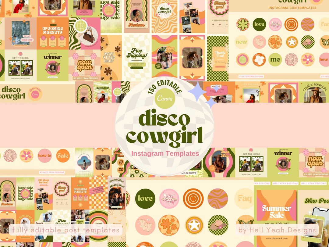 Disco Cowgirl Instagram Bundle, Editable Canva Templates - Etsy