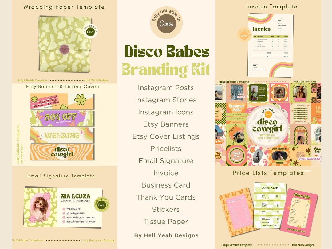 Disco Babes Ultimate Branding Kit, Editable Brand Identity Canva ...