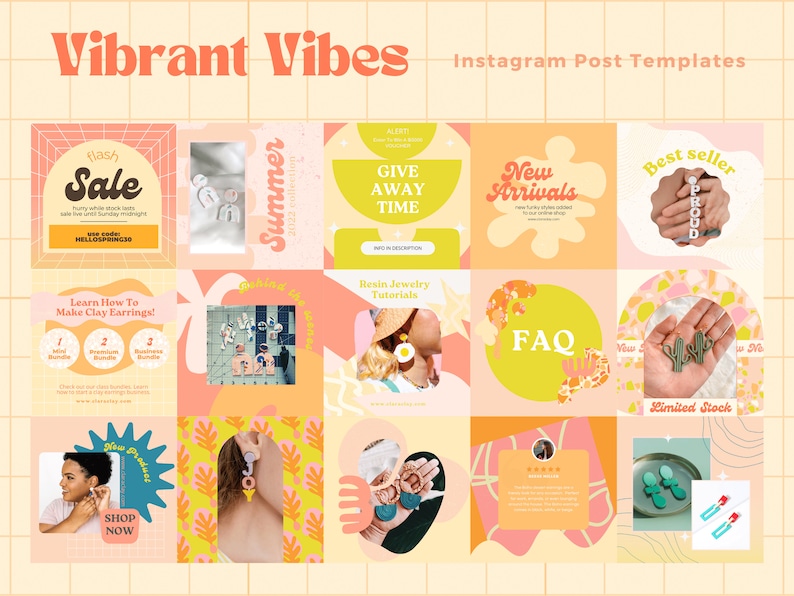 Vibrant Vibes Post Templates Canva Ecommerce Instagram - Etsy