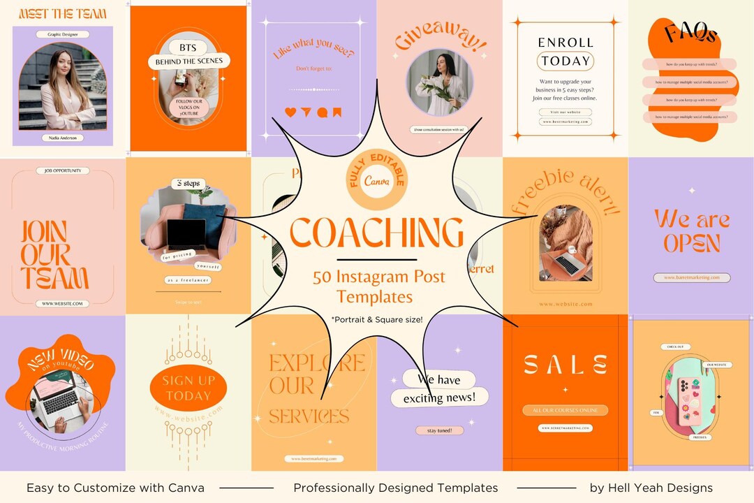 Coaching Post Templates Canva, Colorful Funky Instagram Templates - Etsy