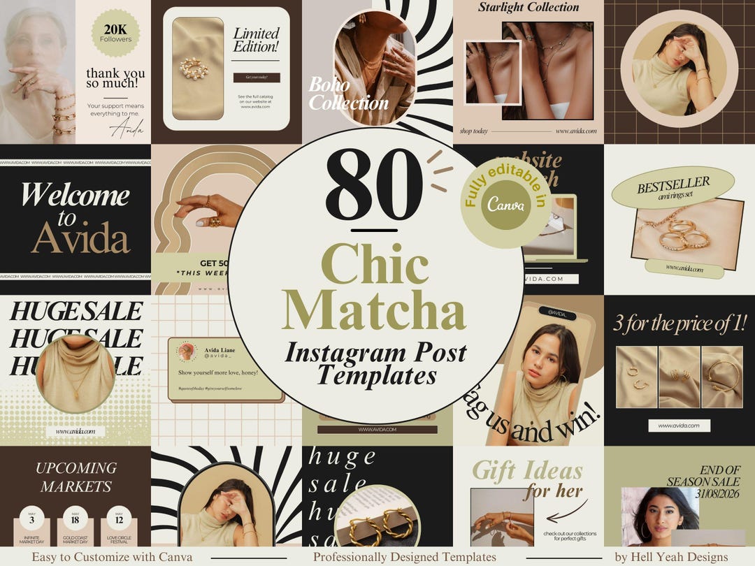 80 Chic Matcha Instagram Post Templates Canva - Etsy